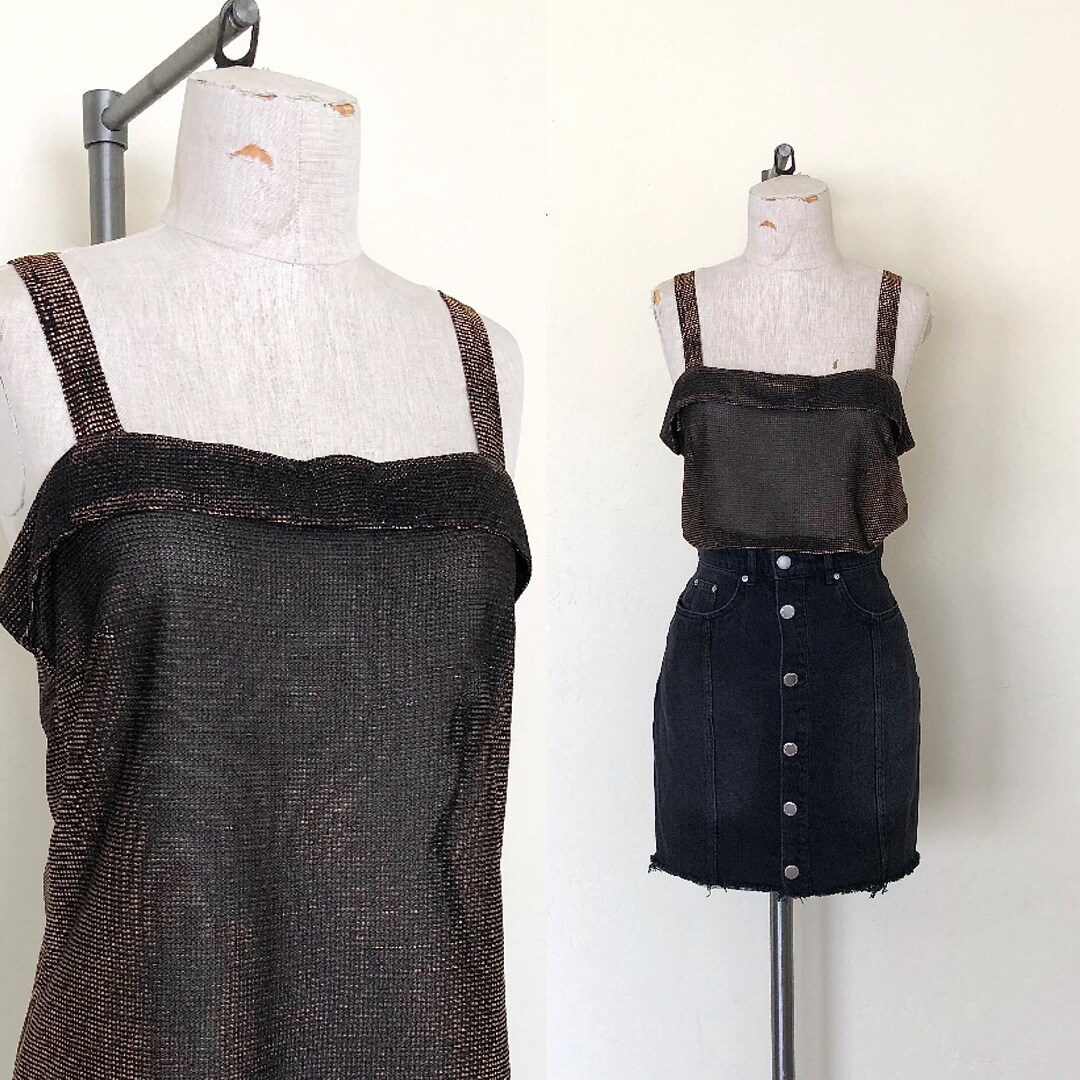80's Metallic Tank Vintage Black & Bronze Gold Iridescent Sparkly Glam ...