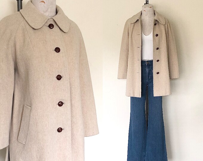 Cream Wool Peacoat Vintage 80's Tan Beige Single Breasted Button up ...
