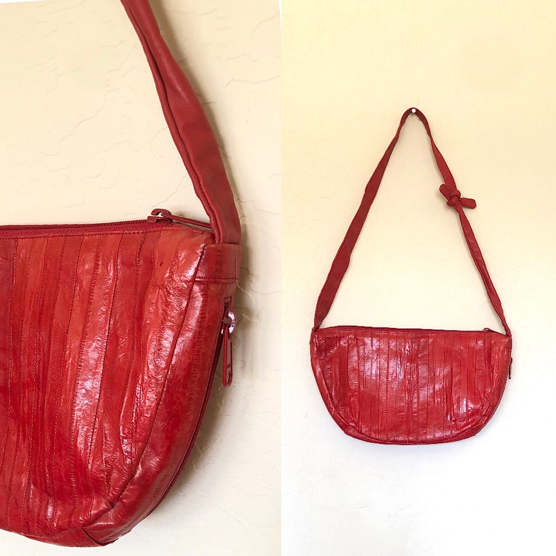 Vintage 1980's Handbag RED EEL SKIN Knotted Strap Shoulder Bag Purse - Etsy
