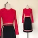 60's Mod Red Dress Vintage Red & Black Ribbon Trimmed Long Sleeved ...