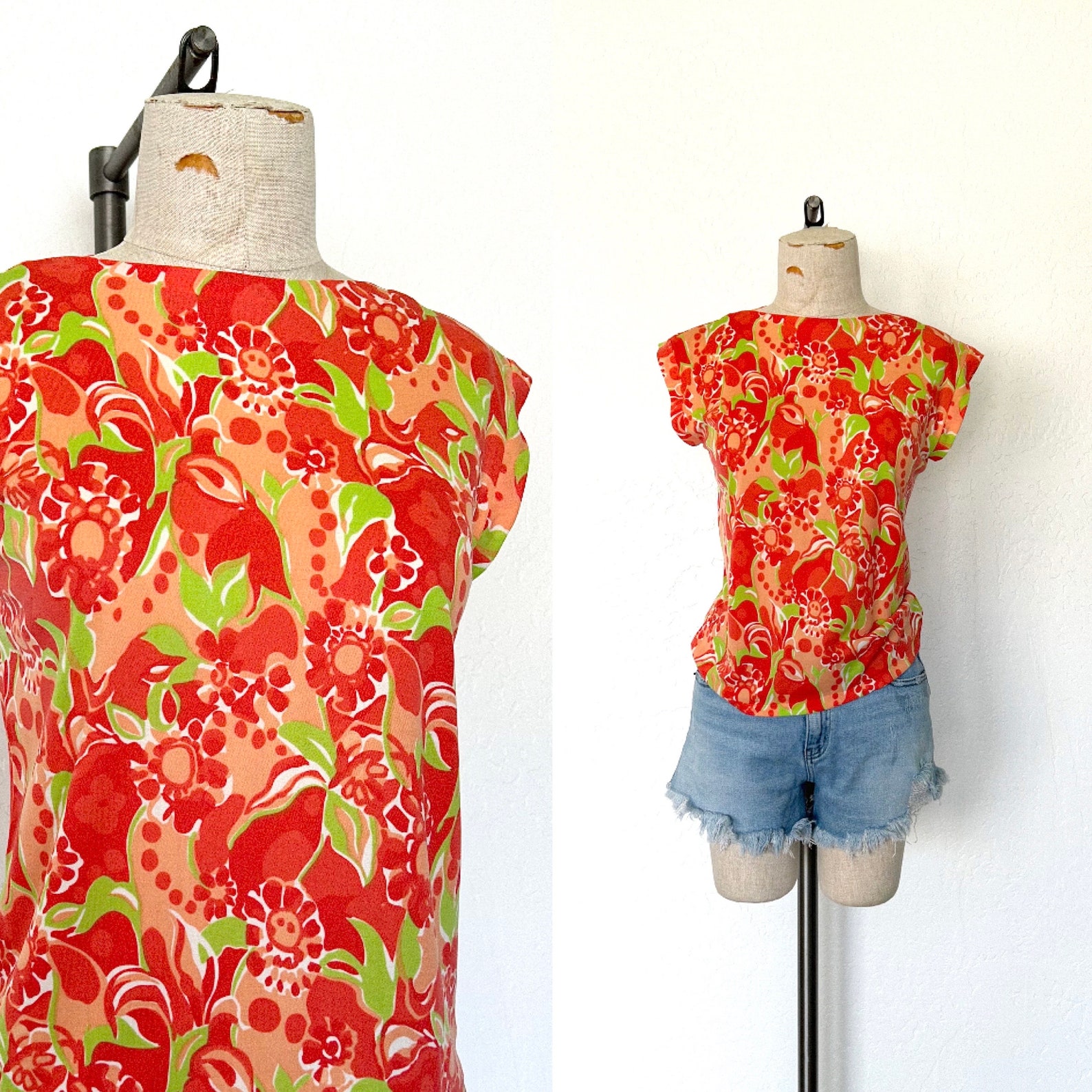 Vintage 60s Blouse BRIGHT ORANGE Floral Hippie Sleeveless Top - Etsy