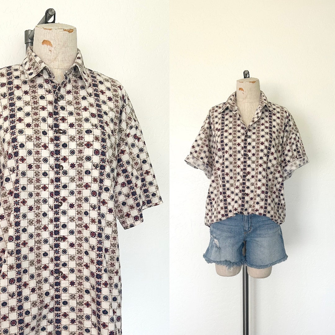 90’s Geometric Print Shirt Vintage 1990's Unisex Generra Short Sleeved ...