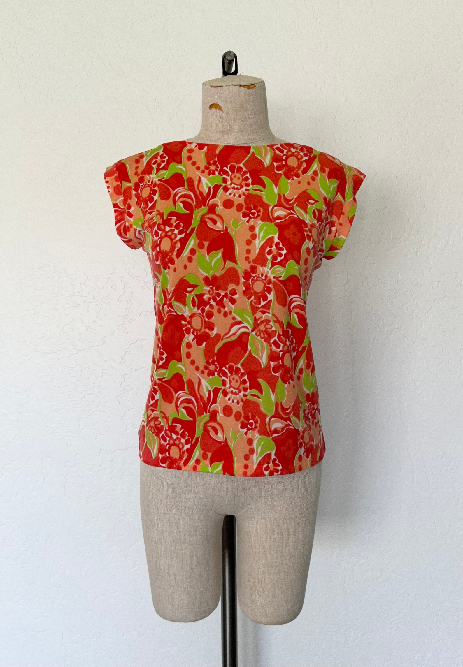 Vintage 60s Blouse BRIGHT ORANGE Floral Hippie Sleeveless Top - Etsy