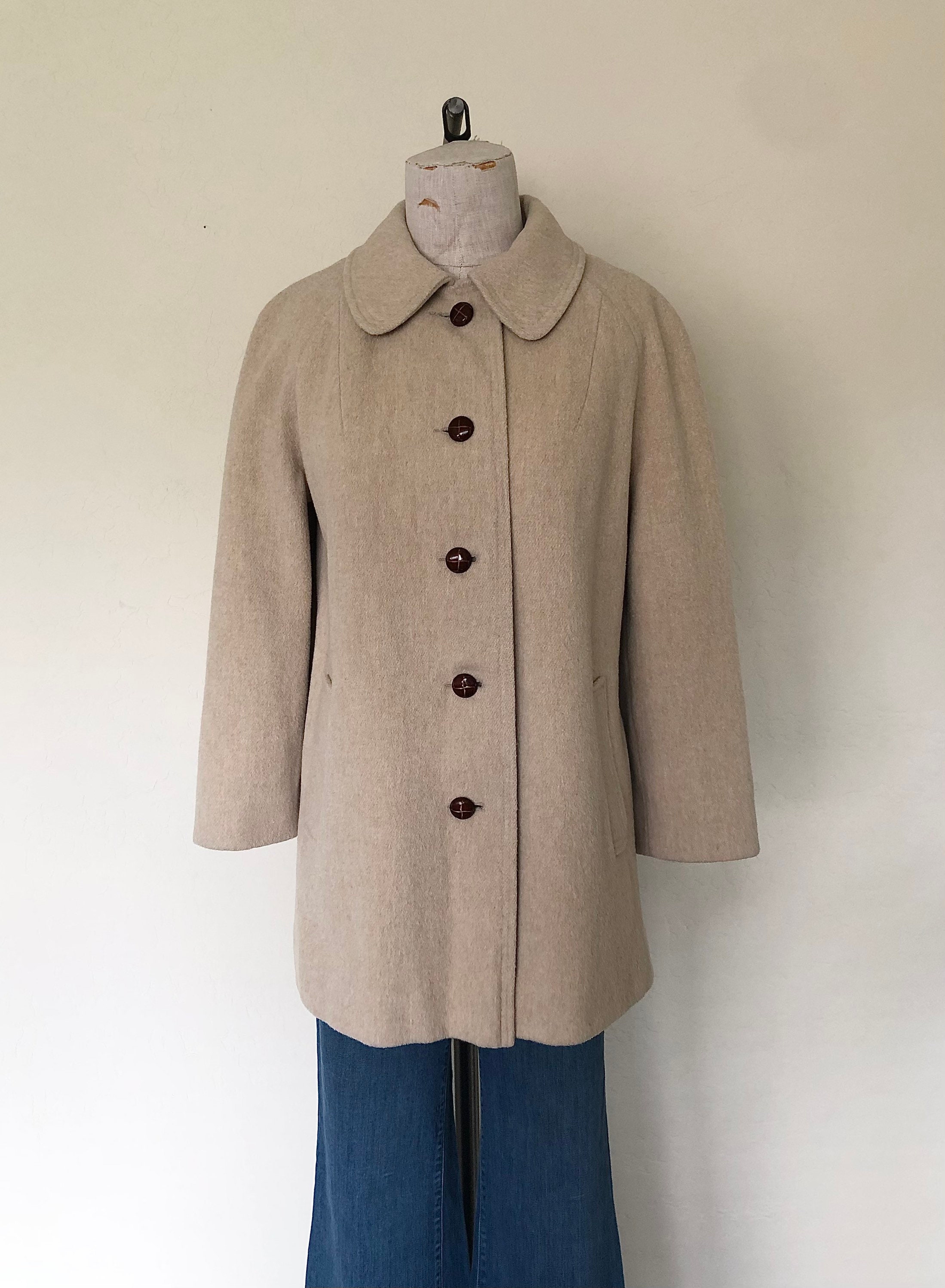 Cream Wool Peacoat Vintage 80's Tan Beige Single Breasted Button up ...
