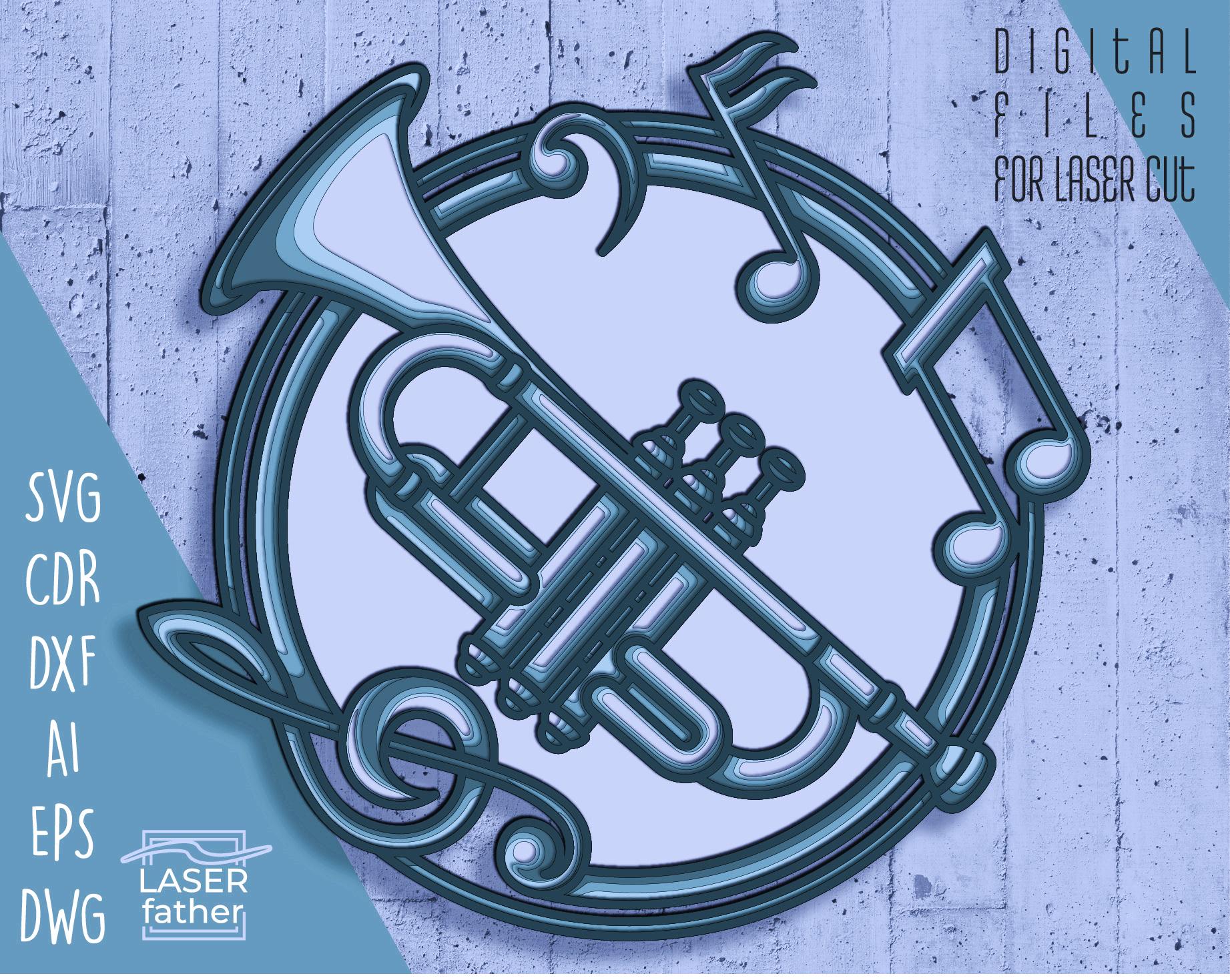 Layered Trumpet Design | Ai, Cdr, Eps, Svg Files | Music Laser Cut ...