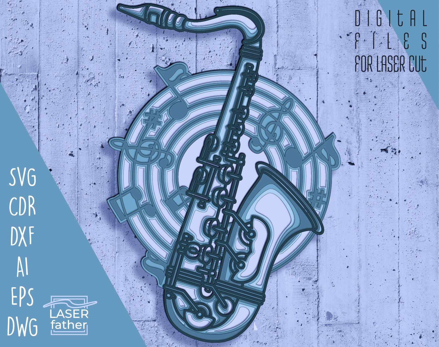 Layered Saxophone Design | Ai Cdr Eps Svg Formats | 3D Laser Cut ...