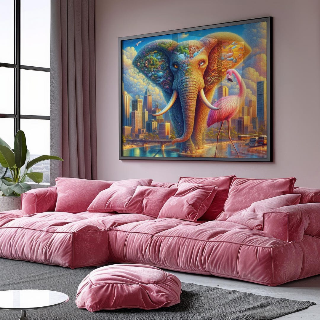 Maximalist Elephant Art Print: Fantasy Wildlife Landscape - Etsy
