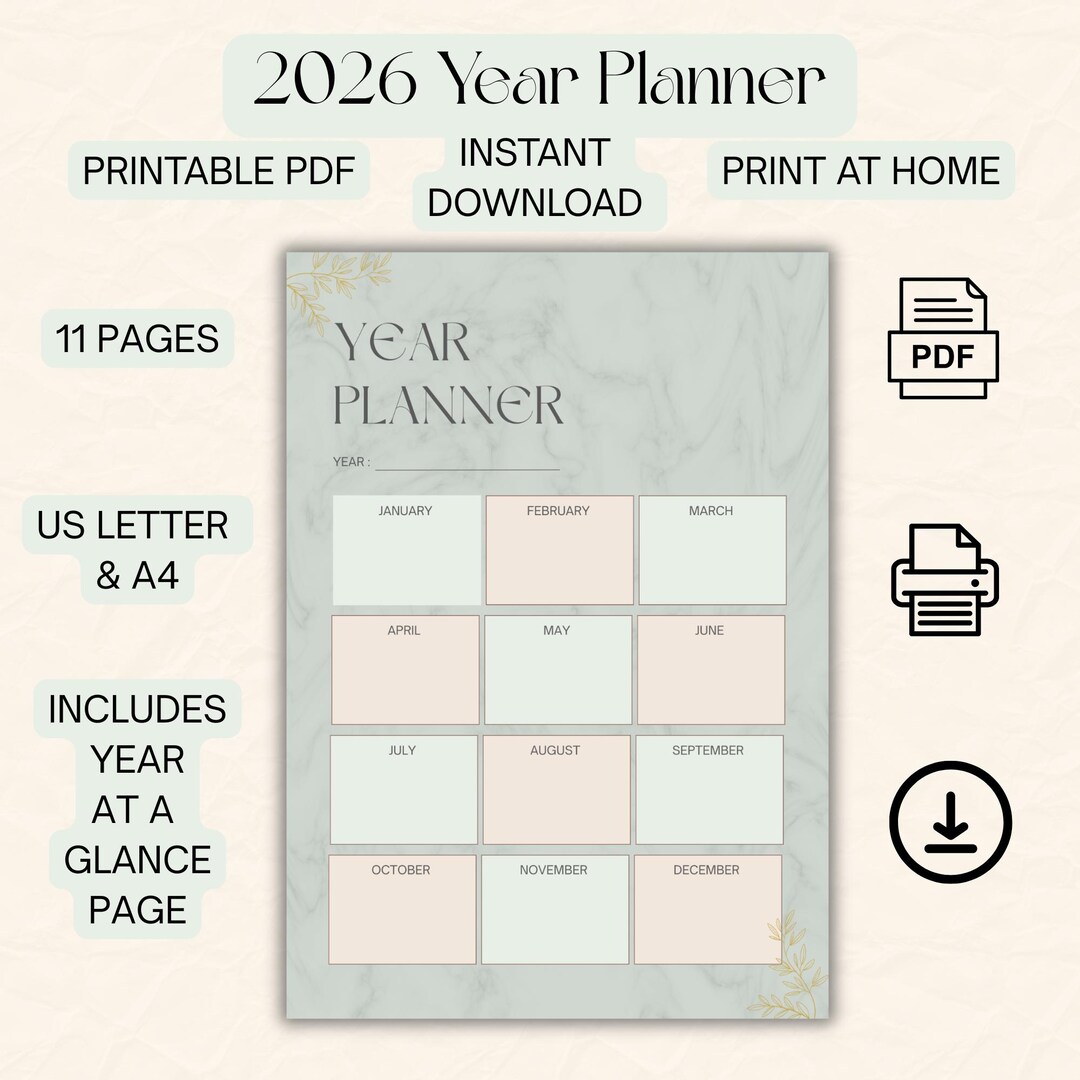 2026 Year Planner Printable and Digital | Habit Tracker | Workout ...