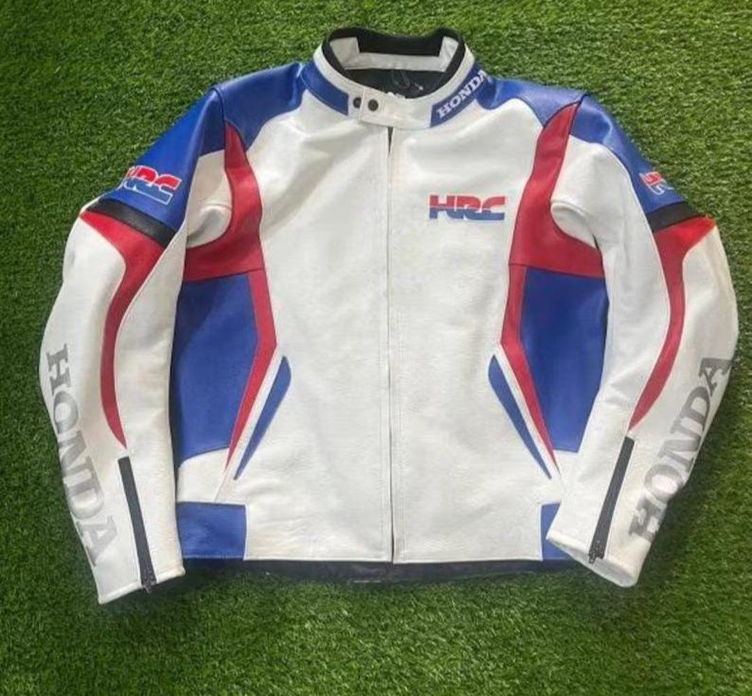 HONDA Racing Jacket Honda Biker Jacket Mens Honda Leather Jacket White ...