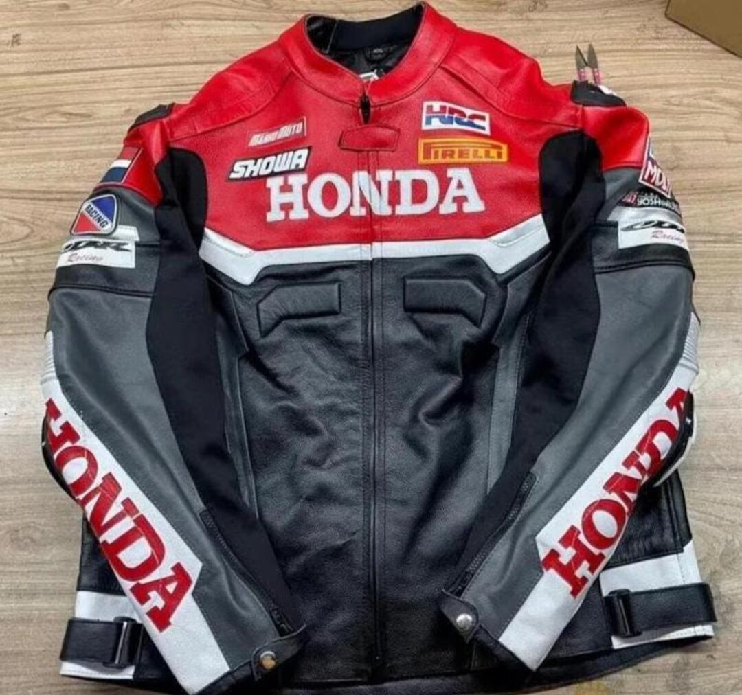 Honda Patches Racing Leather Jacket HONDA Motogp Style Genuine Cowhide ...