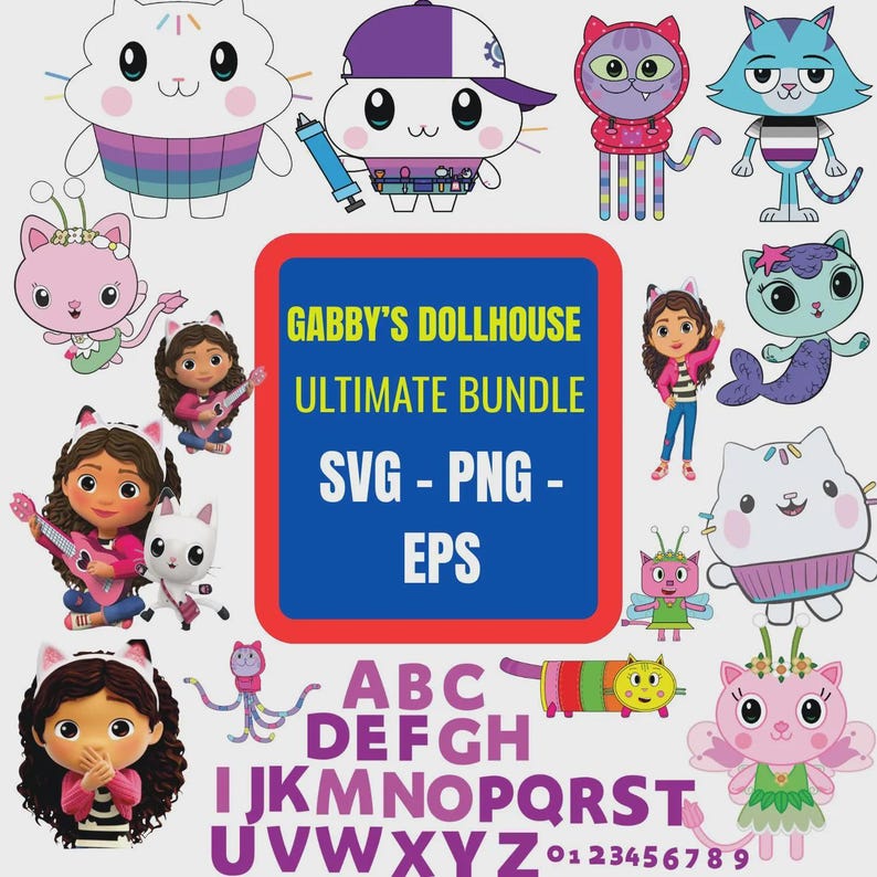 Gabby's Dollhouse PNG Clipart Bundle: Alphabet & Numbers, Funny Cartoon ...