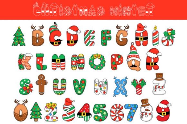 Christmas Winter Font, Card Making, Christmas Letters Clipart,a-z ...