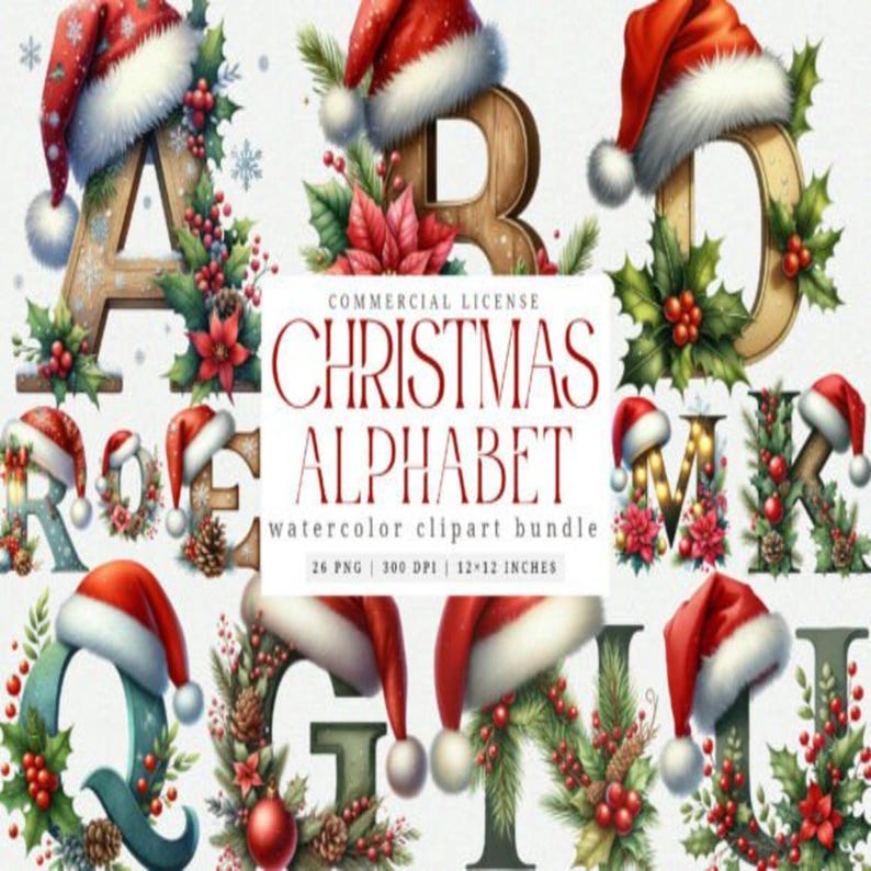 Christmas Alphabet Png Bundle, Christmas Letters Clipart, Christmas ...