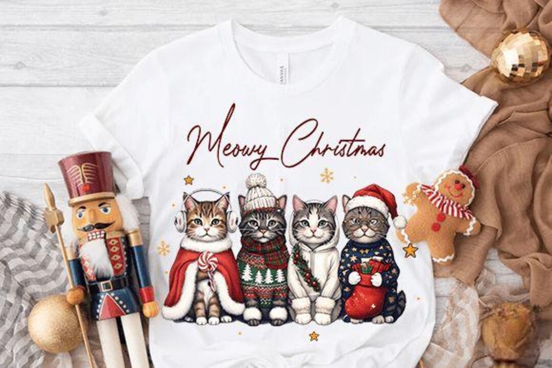 Cute Christmas Cats Wall Art PNG, Meowy Christmas Cats PNG, Cute ...