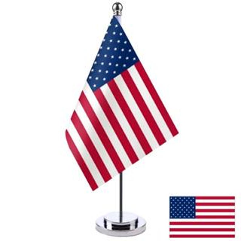 TRUMP Bendera Meja Amerika USA Tiang Metal Gold / Silver Set Bendera ...