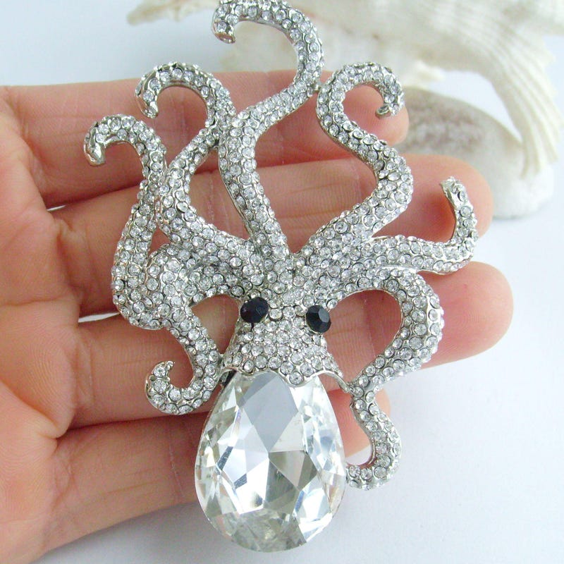Octopus Rhinestone Brooch - Etsy