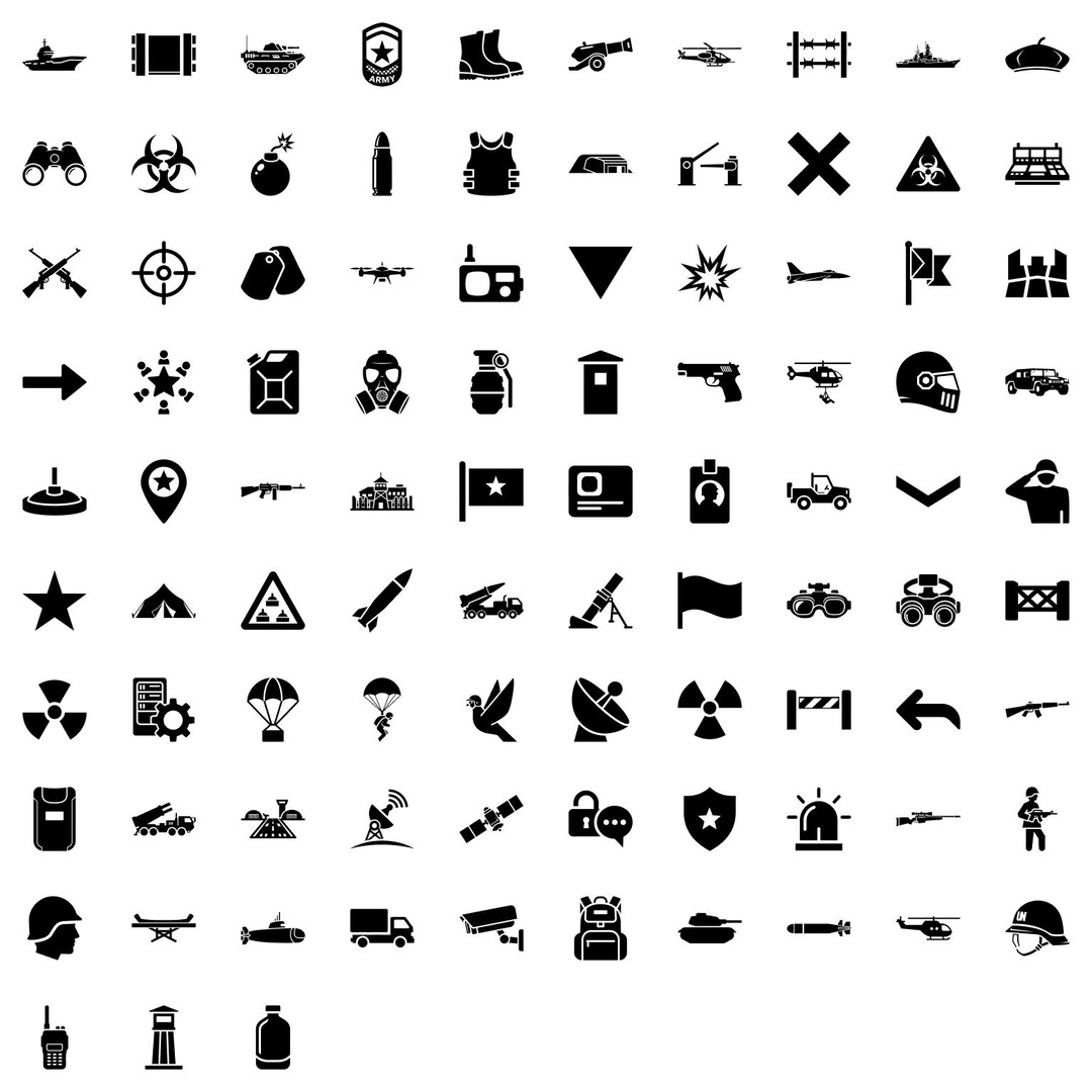 80 Military Icons SVG PNG JPG | Army, Soldier, Weapons, Vehicles ...