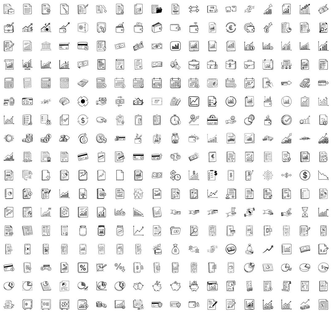 Finance & Banking SVG Icons: Outline Doodle Clipart Bundle for Cricut ...