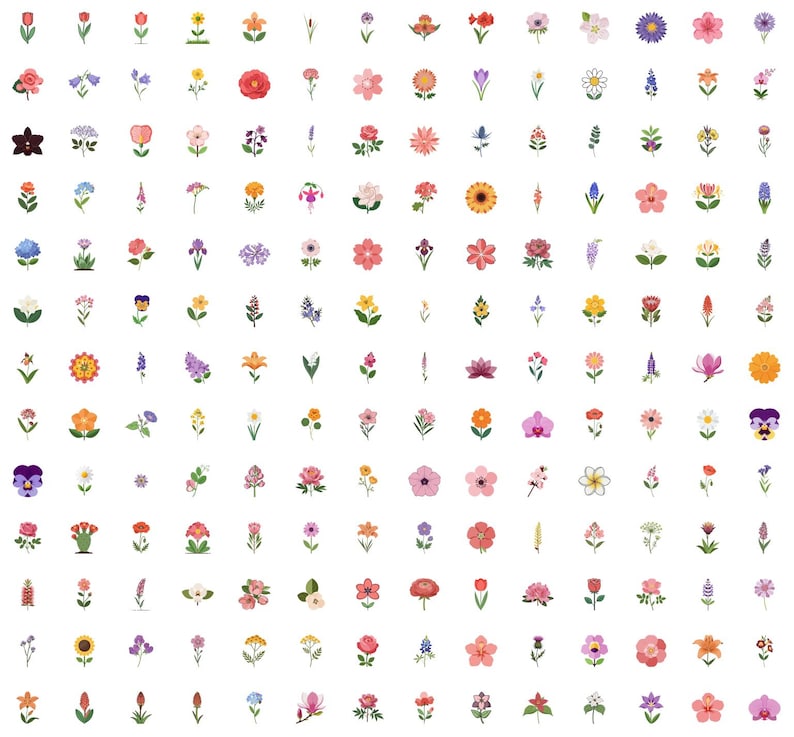 Colorful Flower SVG Icons: Botanical Clipart Bundle for Cricut (digital ...