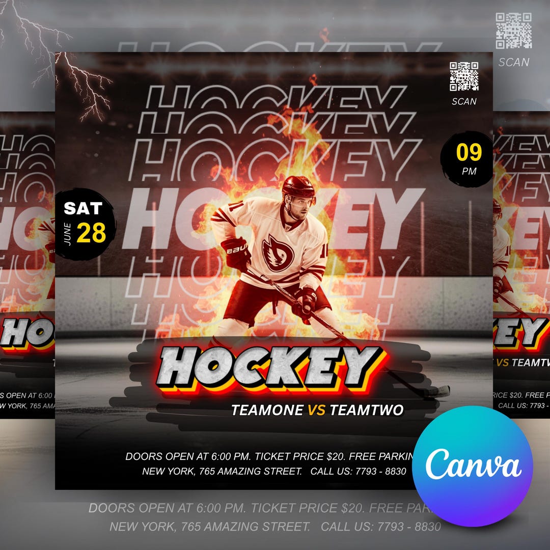 Hockey Event Flyer Template | Canva Sports Poster | Customizable Team ...