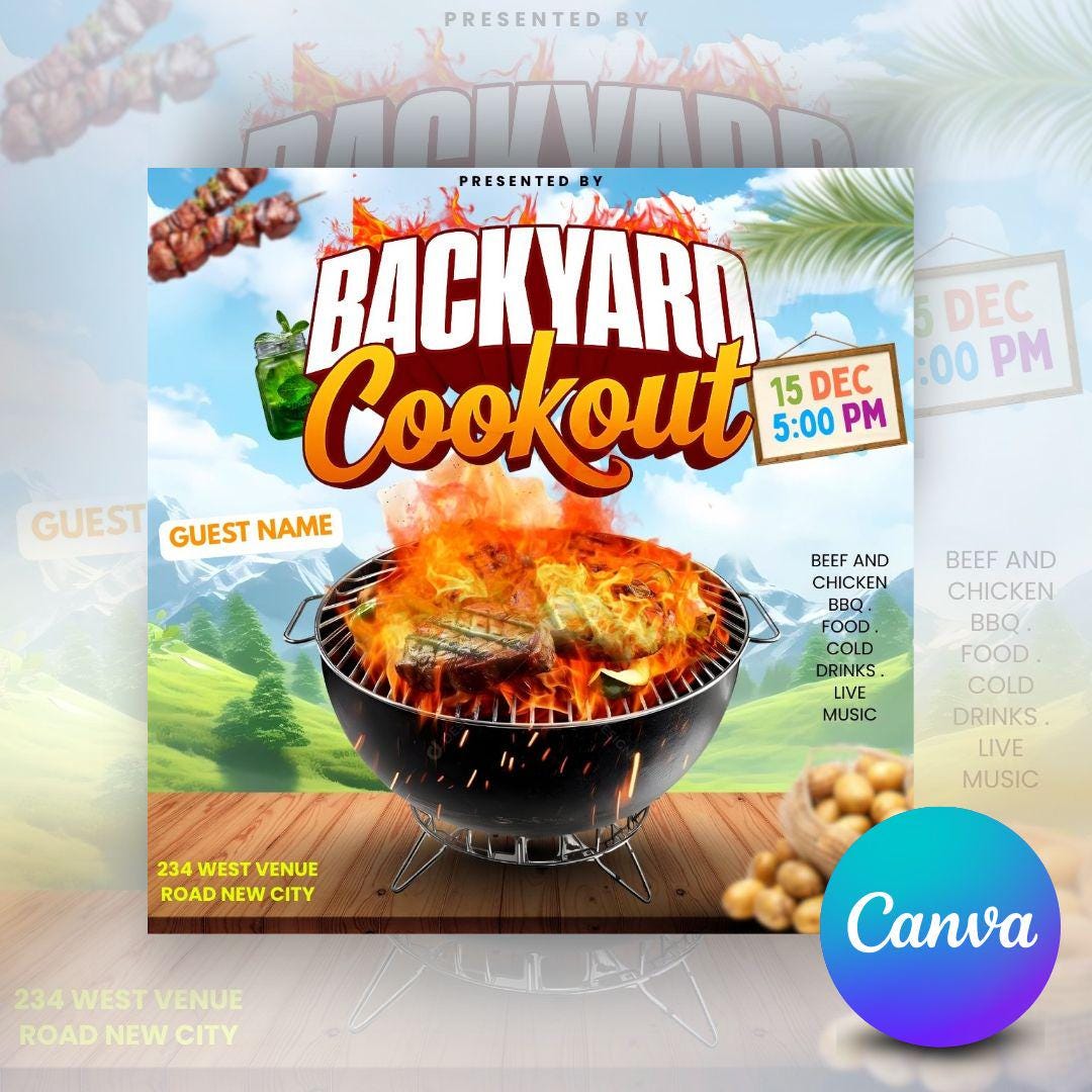 Backyard Cookout Invitation Flyer | Printable Summer BBQ (digital Flyer ...