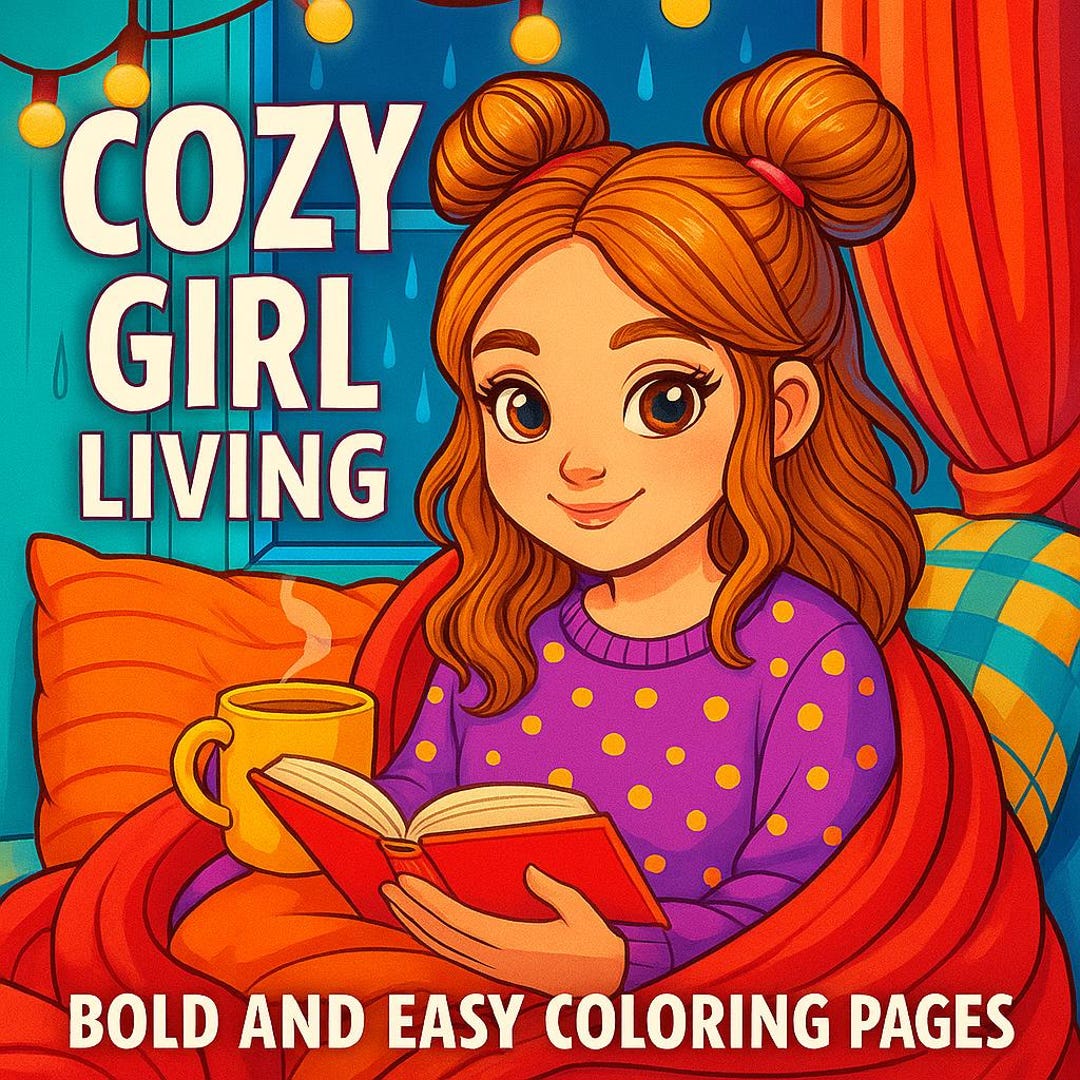 Cozy Girl Coloring Book: Easy Printable Pages for Kids & Adults (PDF ...