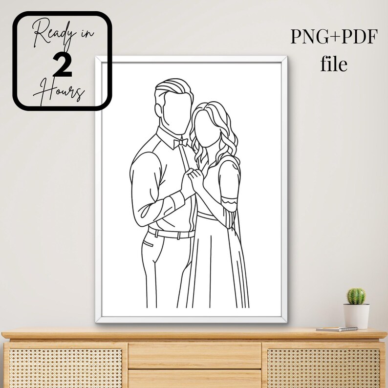 Custom Couple Portrait, Faceless Line Art Anniversary Gift (digital ...