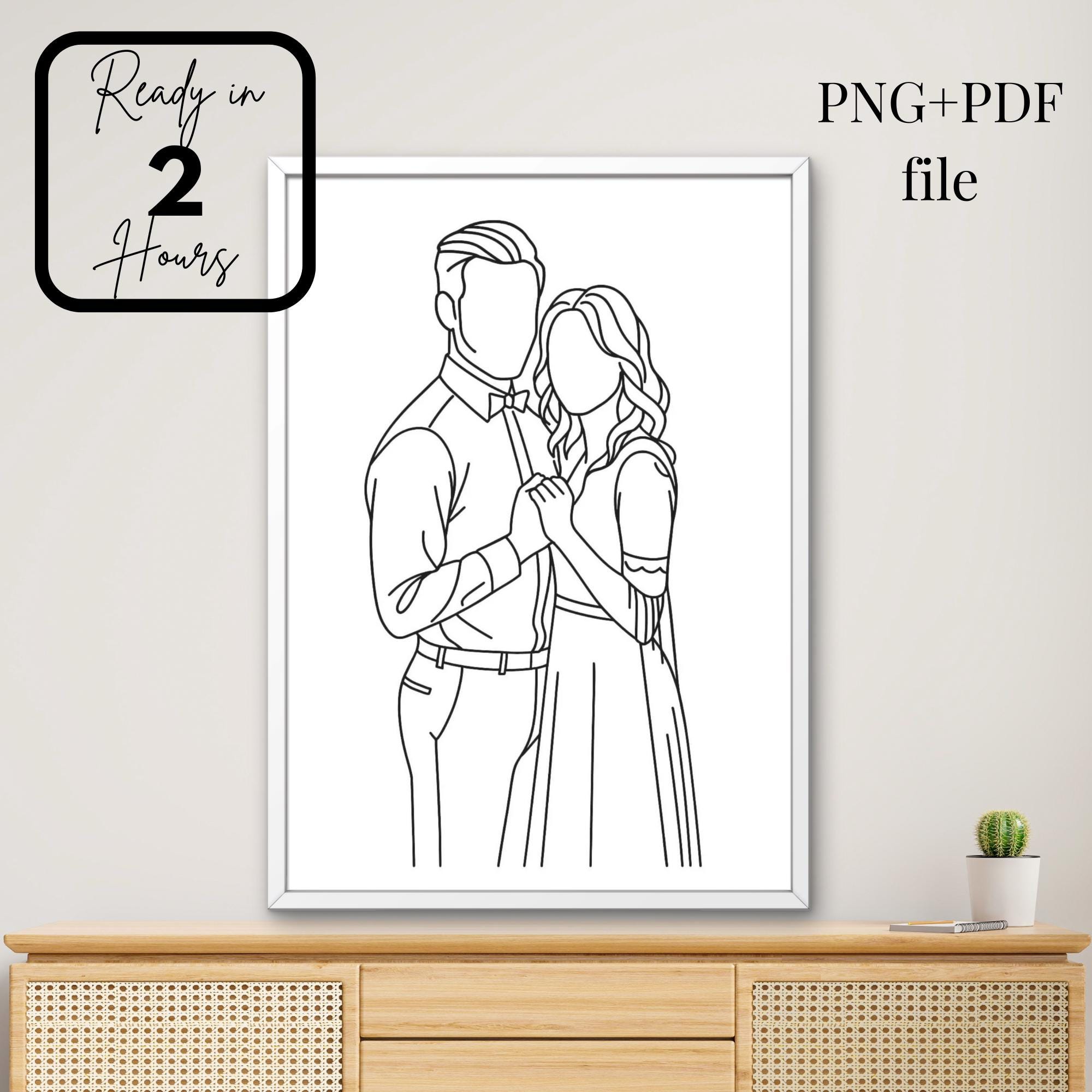Custom Couple Portrait, Faceless Line Art Anniversary Gift (digital ...