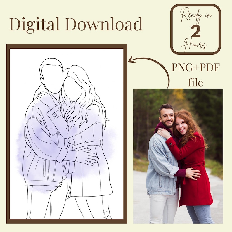 Custom Couple Portrait, Faceless Line Art Anniversary Gift (digital ...