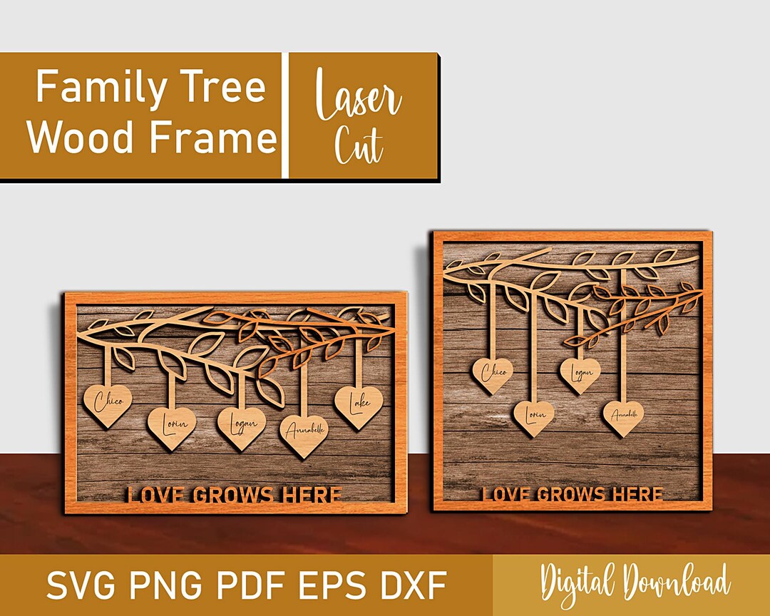 Family Tree SVG - Custom Wood Frame SVG, Personalized Family Tree Art ...