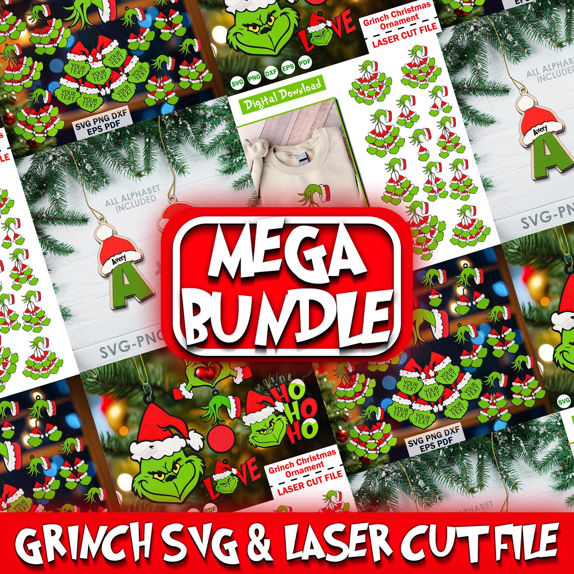Grinch Svg Bundle Laser Cut, Grinch Face Ornament, Grinch Hand Svg, the ...