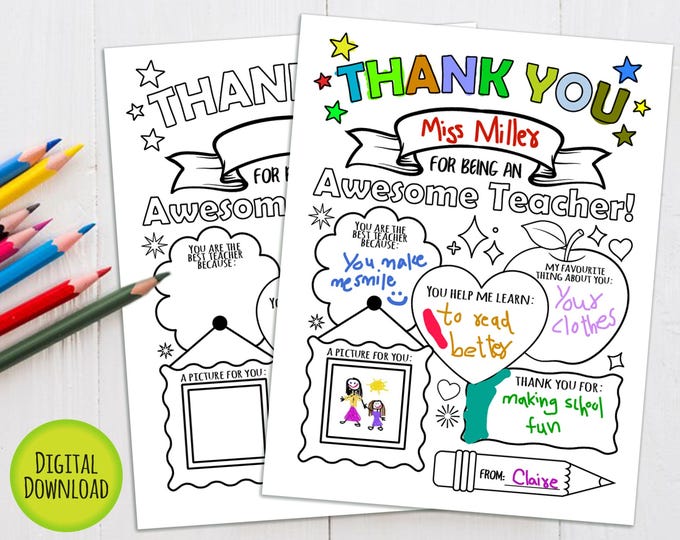 Teacher Thank You Coloring Page Printable PDF Teacher Appreciation Week ...