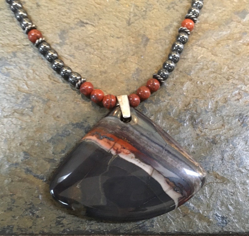 Silver red banded iron formation jasper necklace 17 long | Etsy