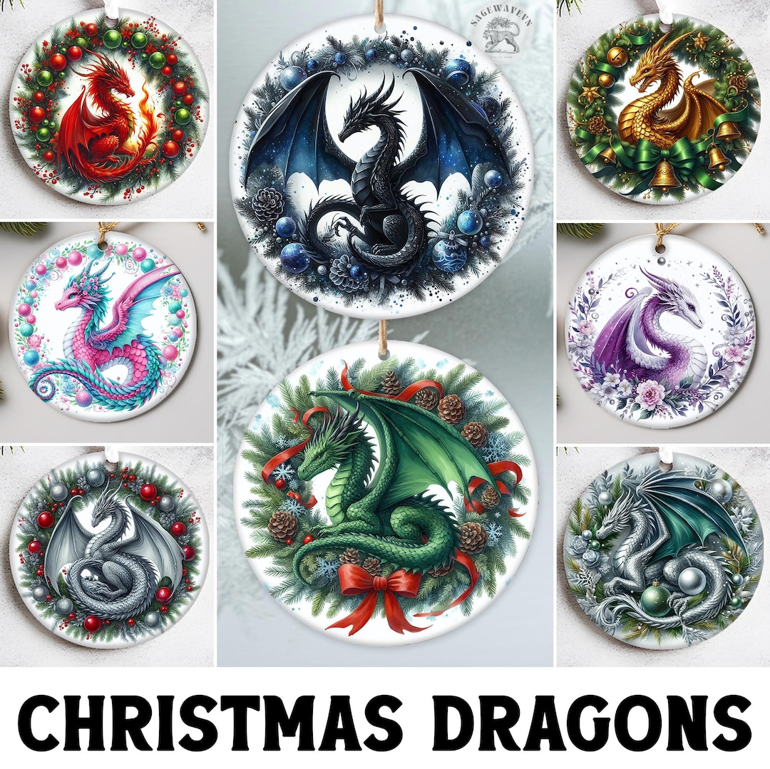 20+ Holiday Dragons Ornament Designs, Christmas Dragons Sublimation ...