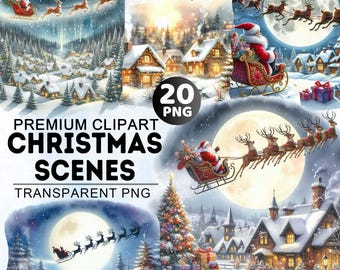 20+ Christmas Village Clipart Bundle, Watercolor Christmas Scenes ...