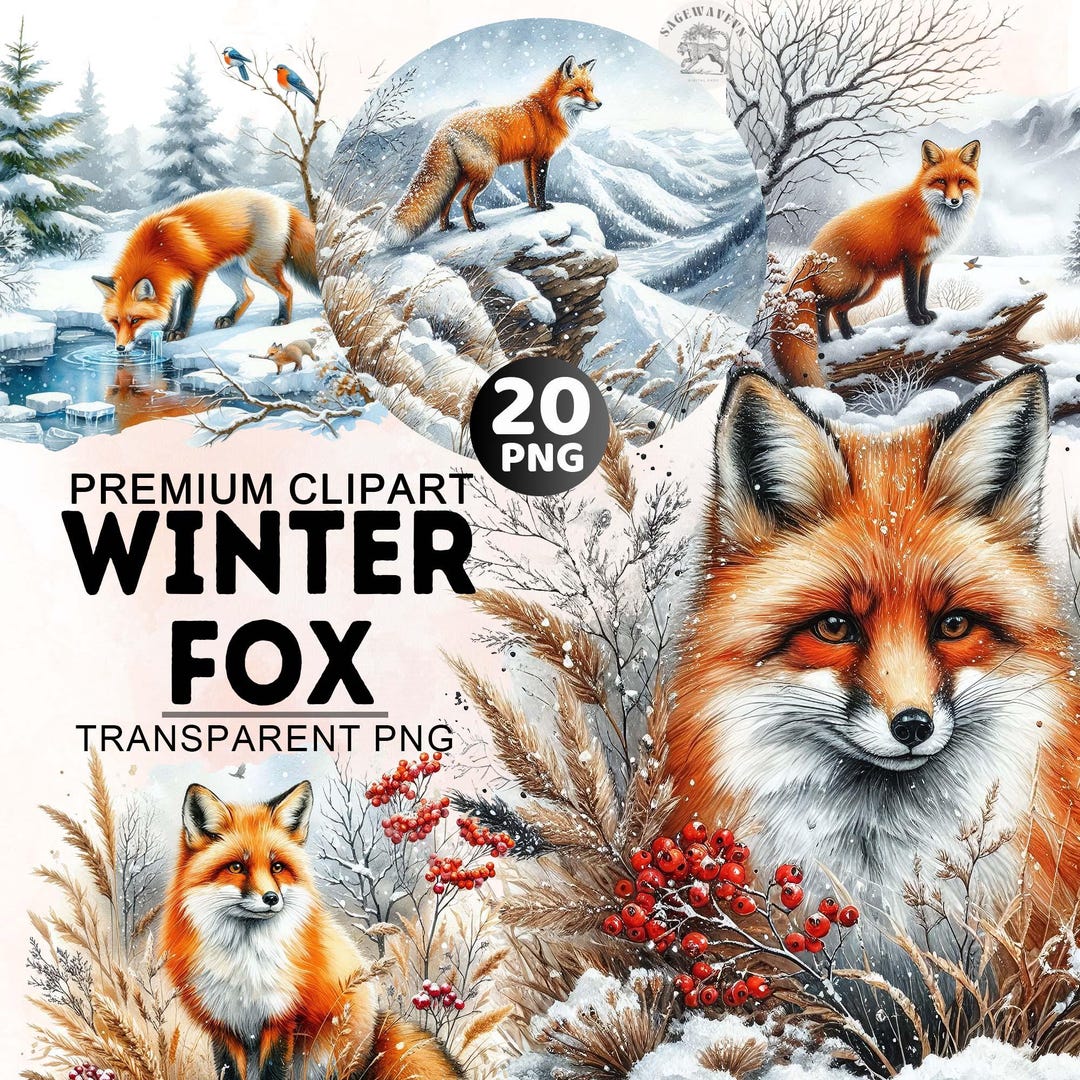 20+ Christmas Fox Clipart Bundle, Watercolor Winter Fox Clipart ...