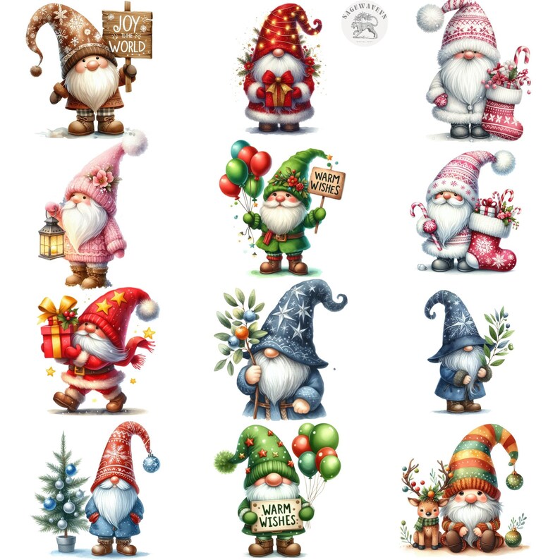 30+ Christmas Gnomes Clipart Bundle, Watercolor Festive Gnomes Clipart ...