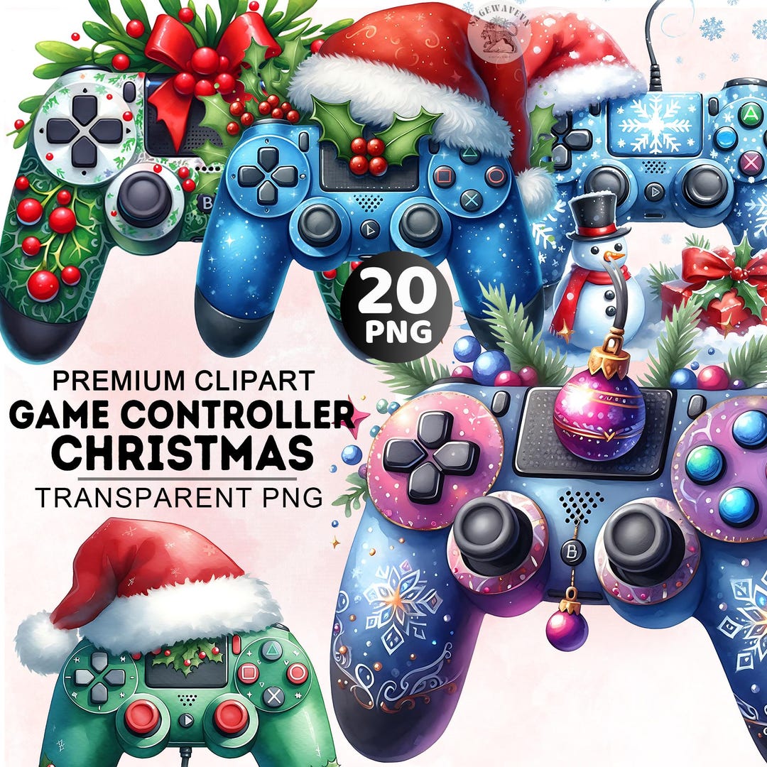 20+ Festive Gaming Clipart Bundle, Watercolor Christmas Game Controller ...