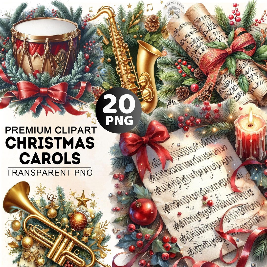 20+ Festive Caroling Clipart Bundle, Watercolor Christmas Carols ...