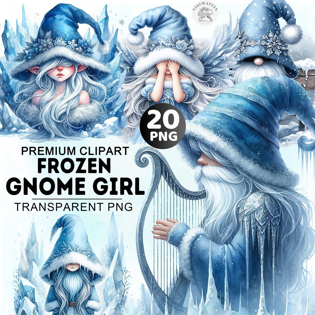 20+ Frozen Winter Gnome Girl Clipart Bundle, Watercolor Frozen Gnome ...