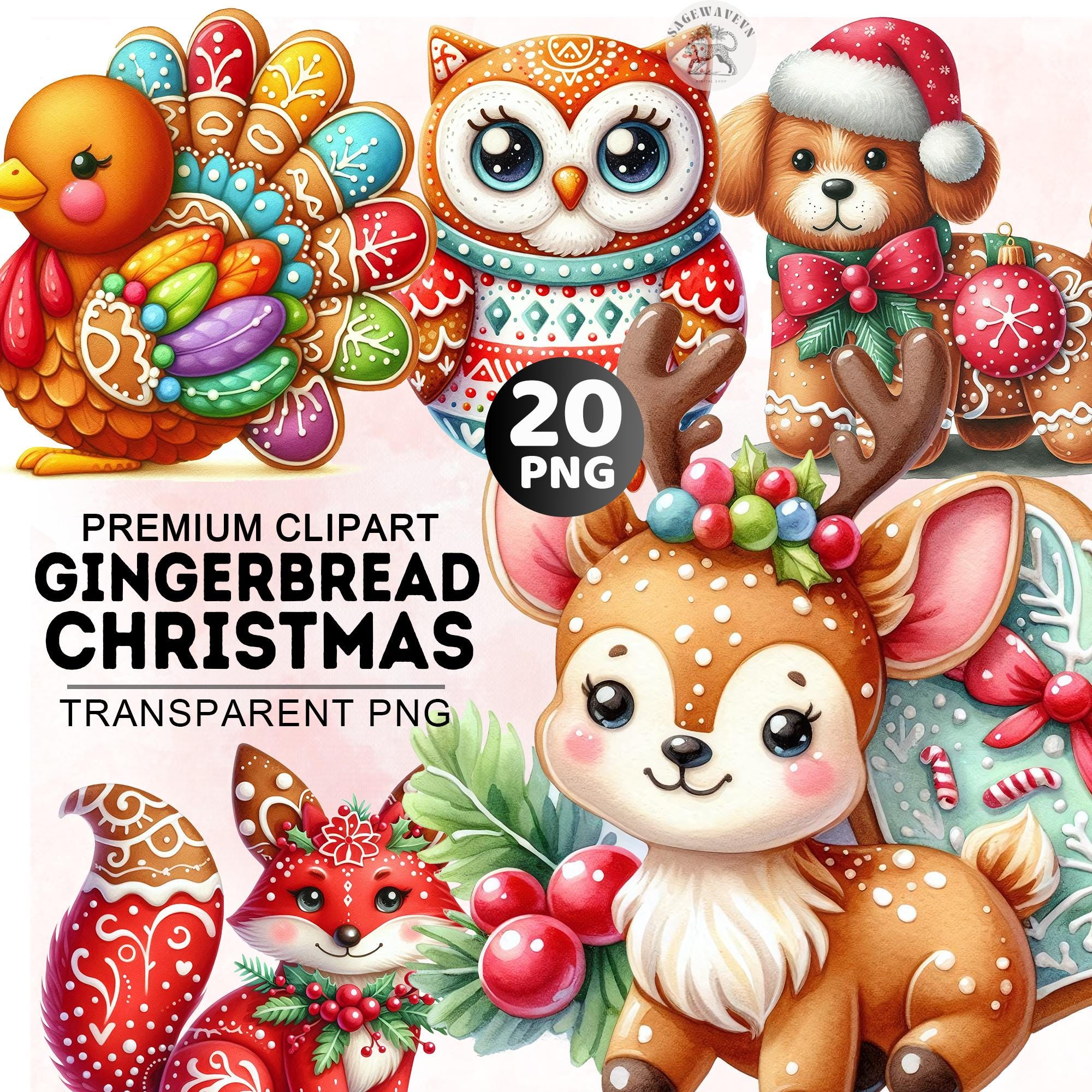 20+ Gingerbread Animals Christmas Clipart Bundle, Watercolor ...