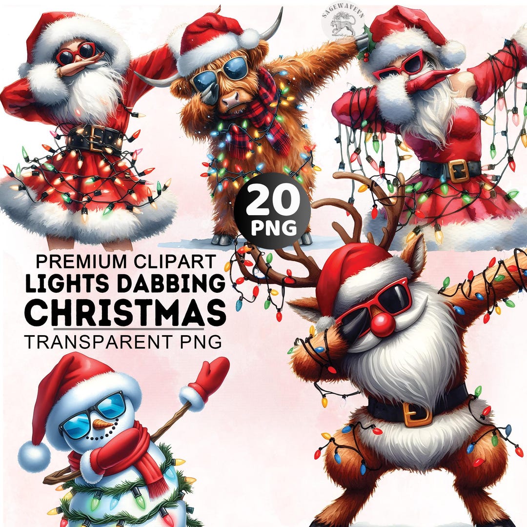 20+ Christmas Dab Dancing Clipart Bundle, Watercolor Christmas Lights ...