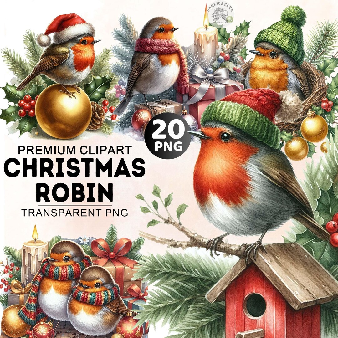 20+ Christmas Bird Clipart Bundle, Watercolor Christmas Robin Clipart ...