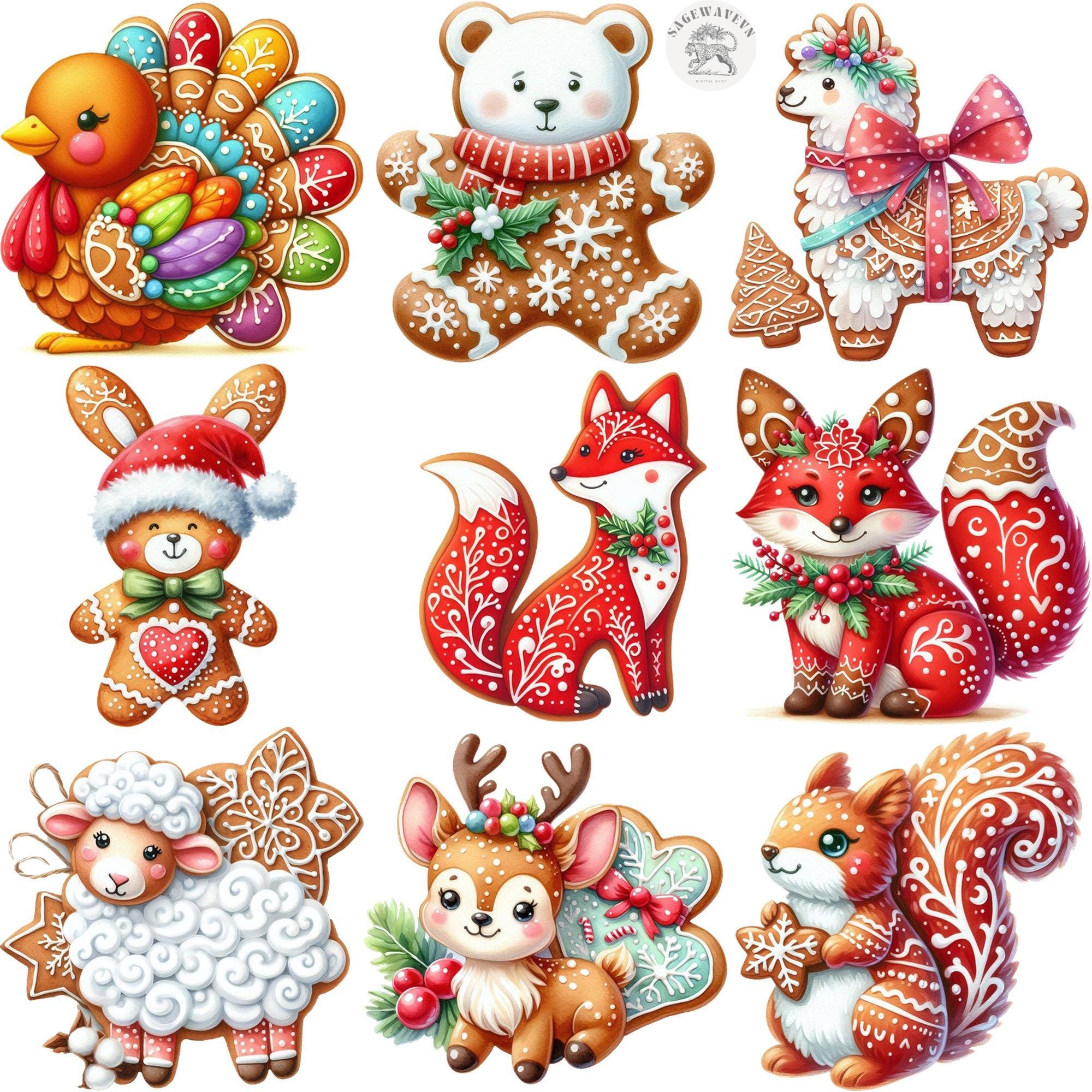 20+ Gingerbread Animals Christmas Clipart Bundle, Watercolor ...