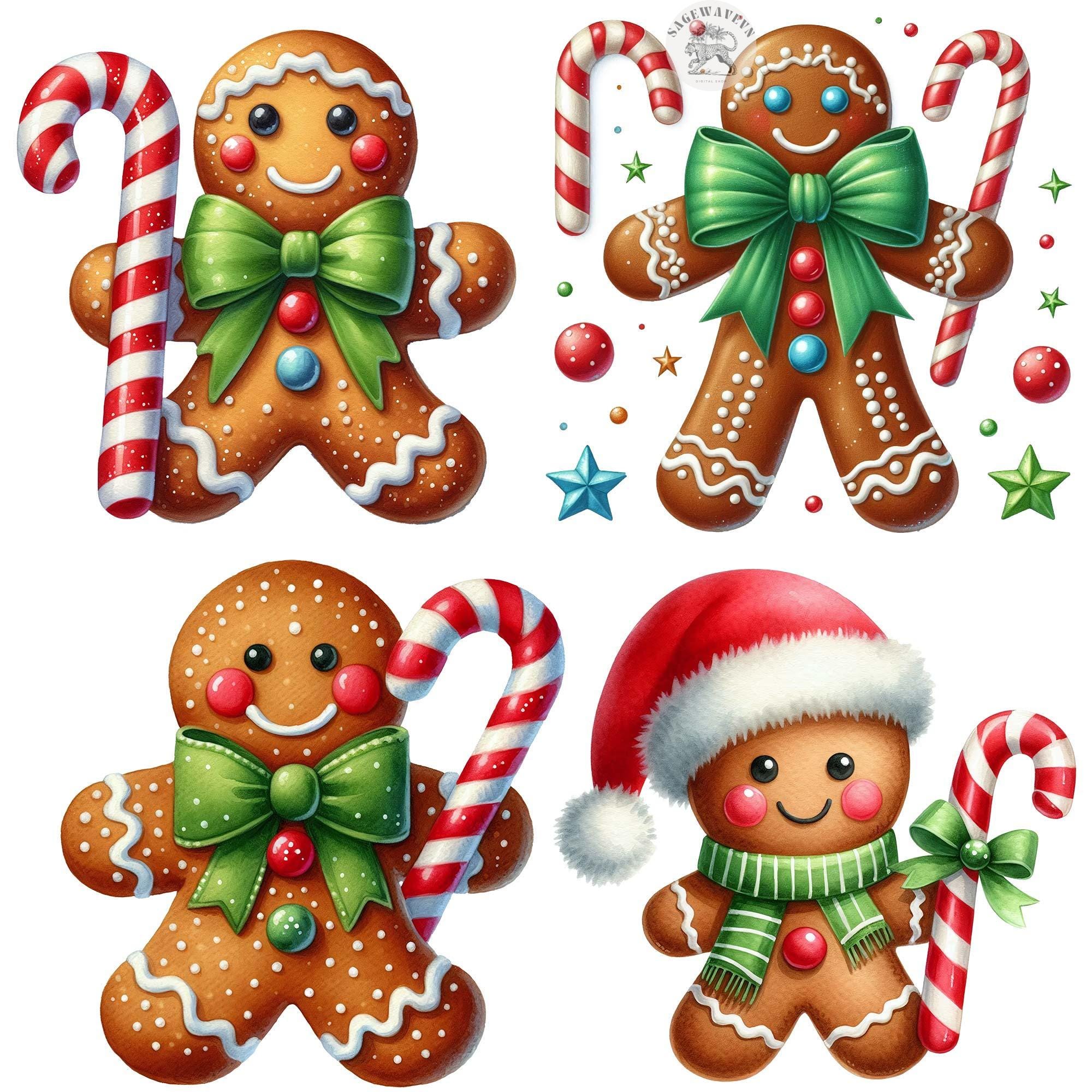 10+ Festive Cookie Clipart Bundle, Watercolor Gingerbread Man Clipart ...