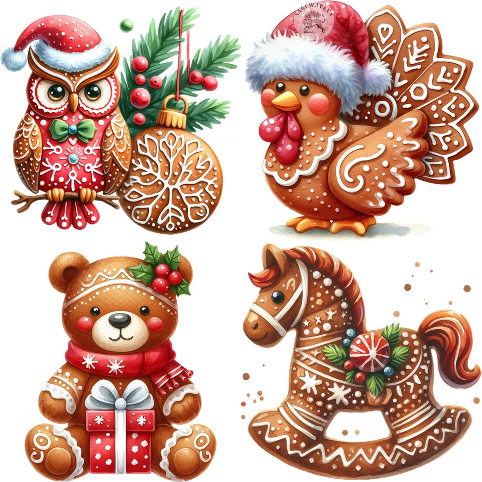 20+ Gingerbread Animals Christmas Clipart Bundle, Watercolor ...