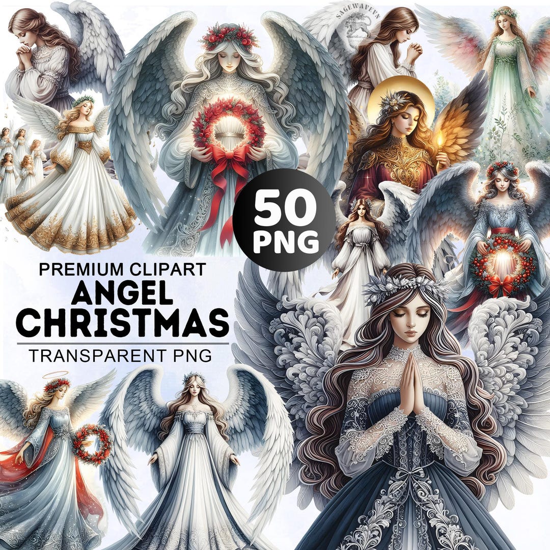 Watercolor Angel Christmas Clipart Bundle, Festive Angel Wings PNG ...