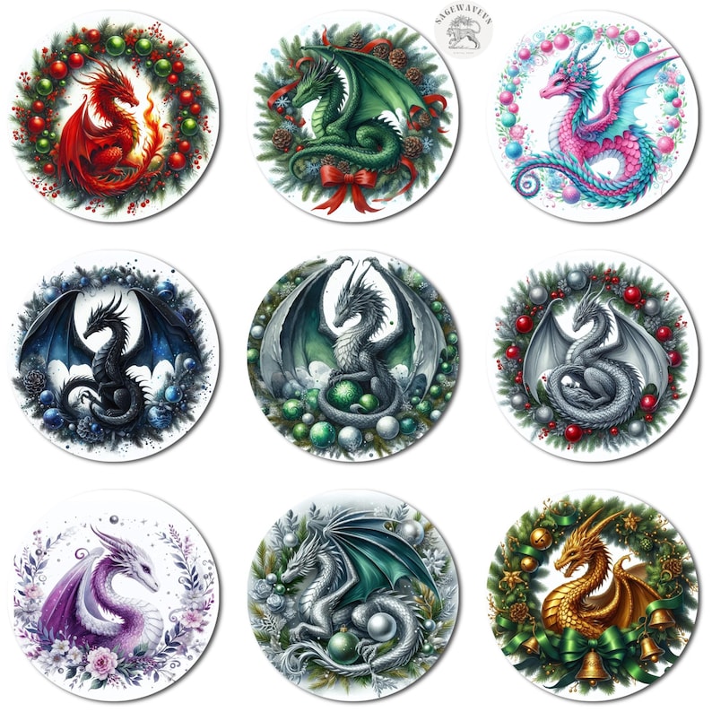 20+ Holiday Dragons Ornament Designs, Christmas Dragons Sublimation ...