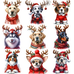 20+ Christmas Dog Clipart Bundle, Watercolor Dog Reindeer Antlers ...