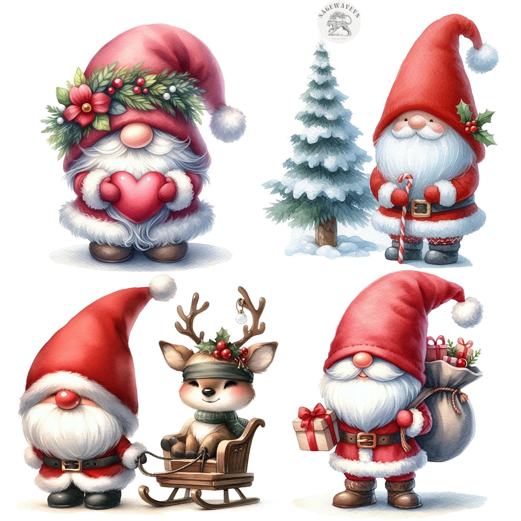 20+ Gnomes Santa Claus Clipart Bundle, Watercolor Santa Christmas ...
